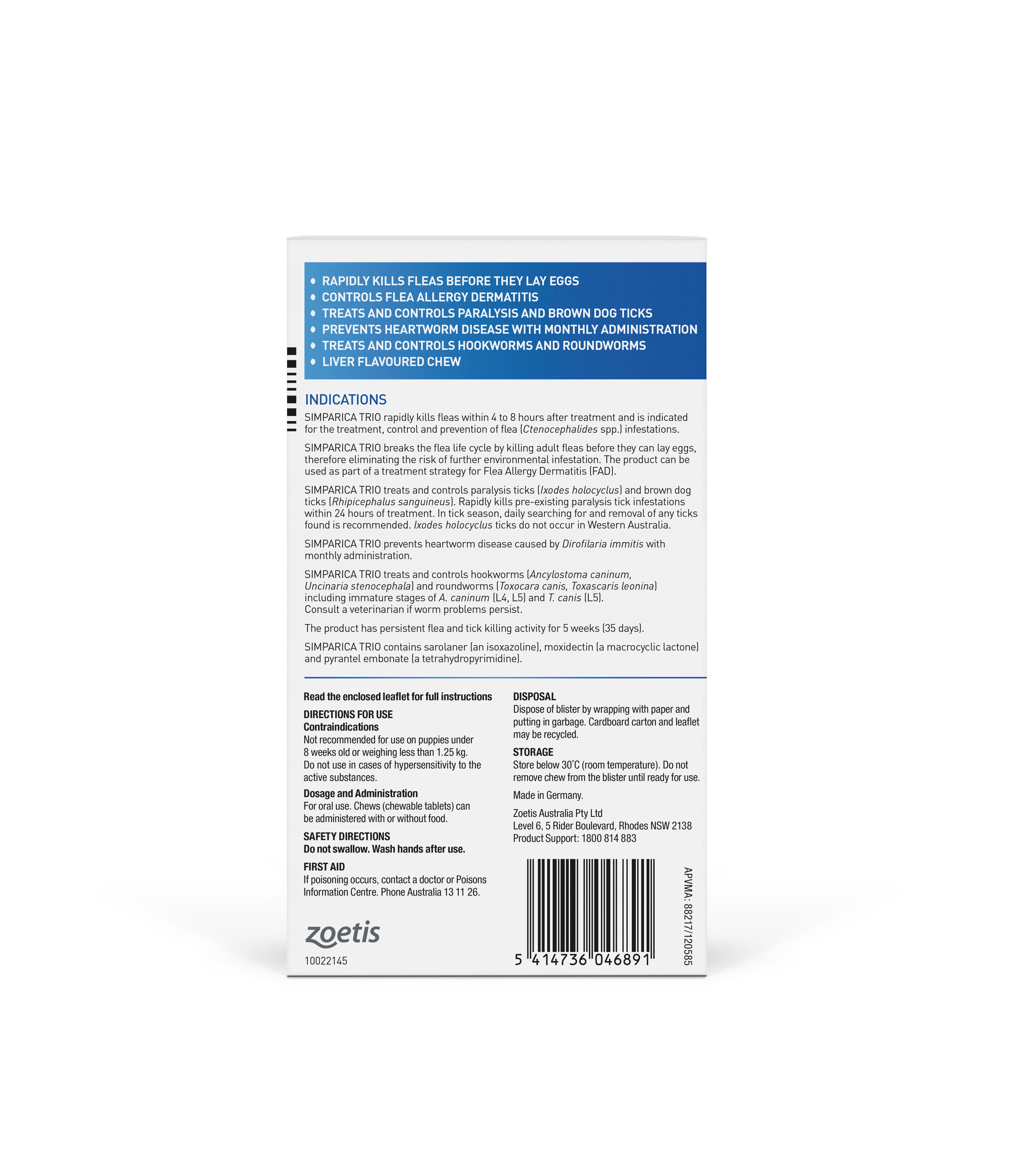 Simparica Trio 10.1-20kg (22-44 lb) Blue - simtriblu